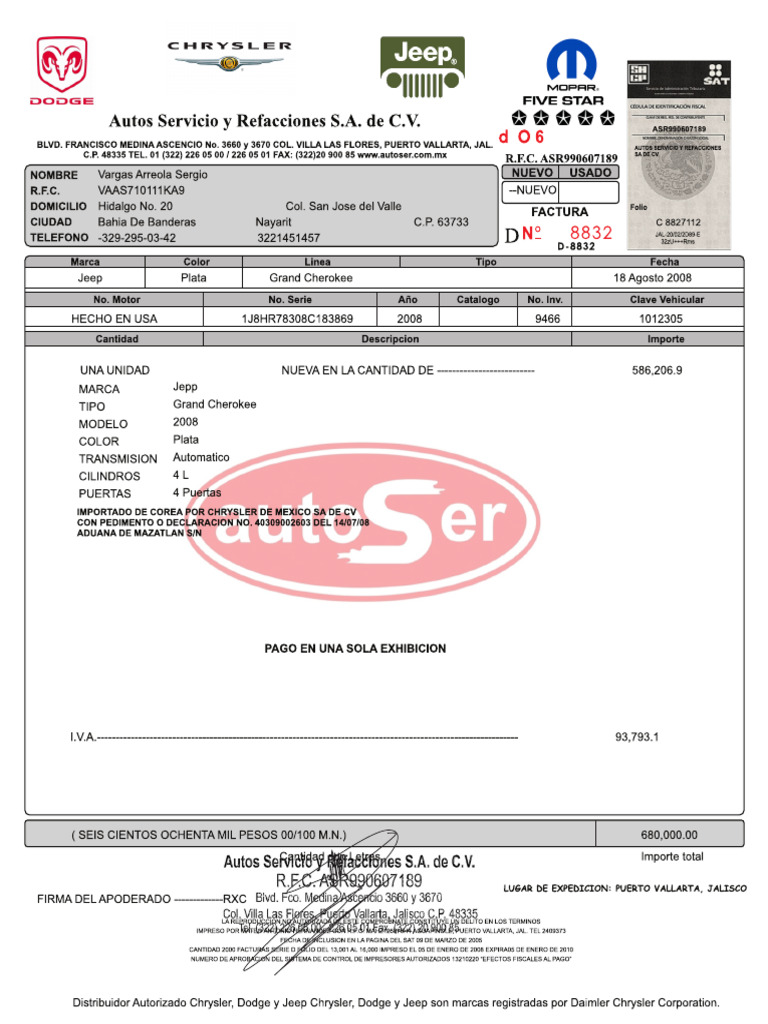 Factura Jeep Grand Cherokee | PDF