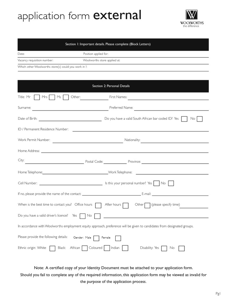 Woolworths Job Application Form | PDF | Criminal Record | Background Check