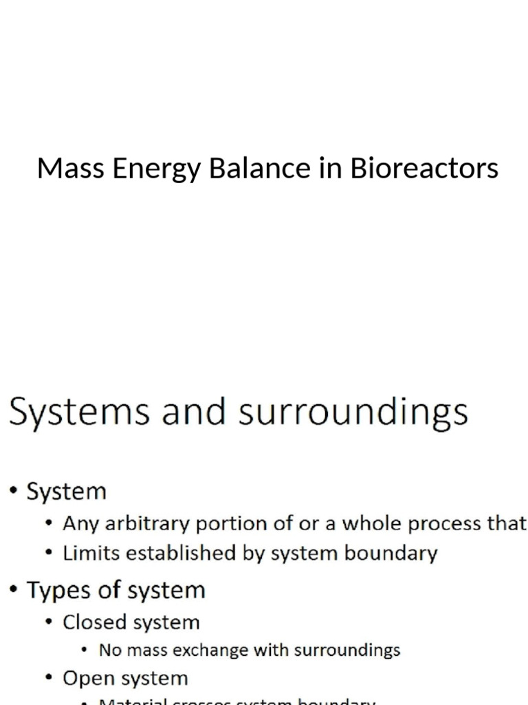 Mass and Energy Balances in Bioreactors | PDF | Enthalpy | Concentration