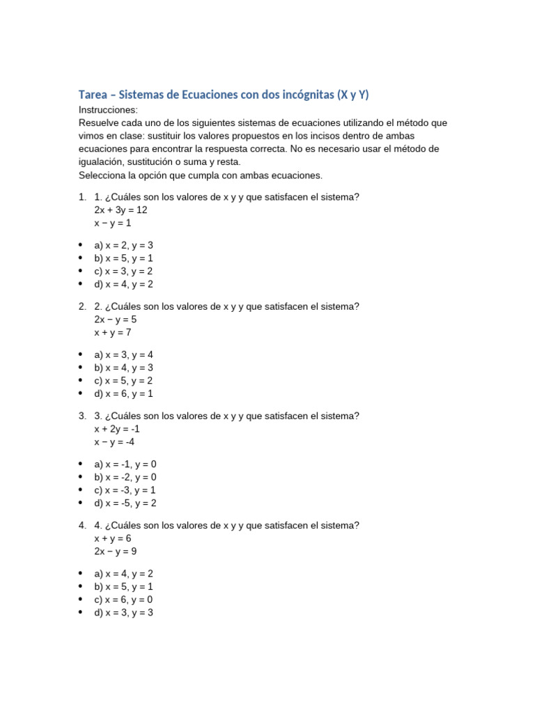 Ejercicios Ecuaciones Dos Incognitas | PDF