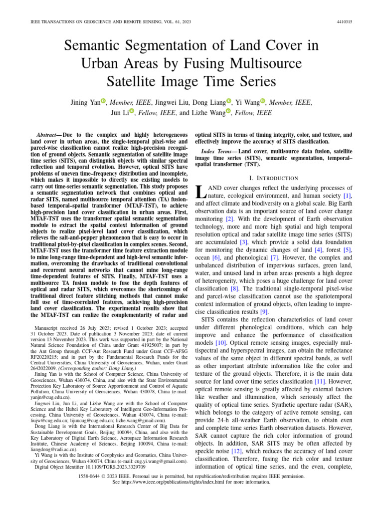 Semantic Segmentation of Land Cover in Urban Areas by Fusing Multisource Satellite Image Time ...