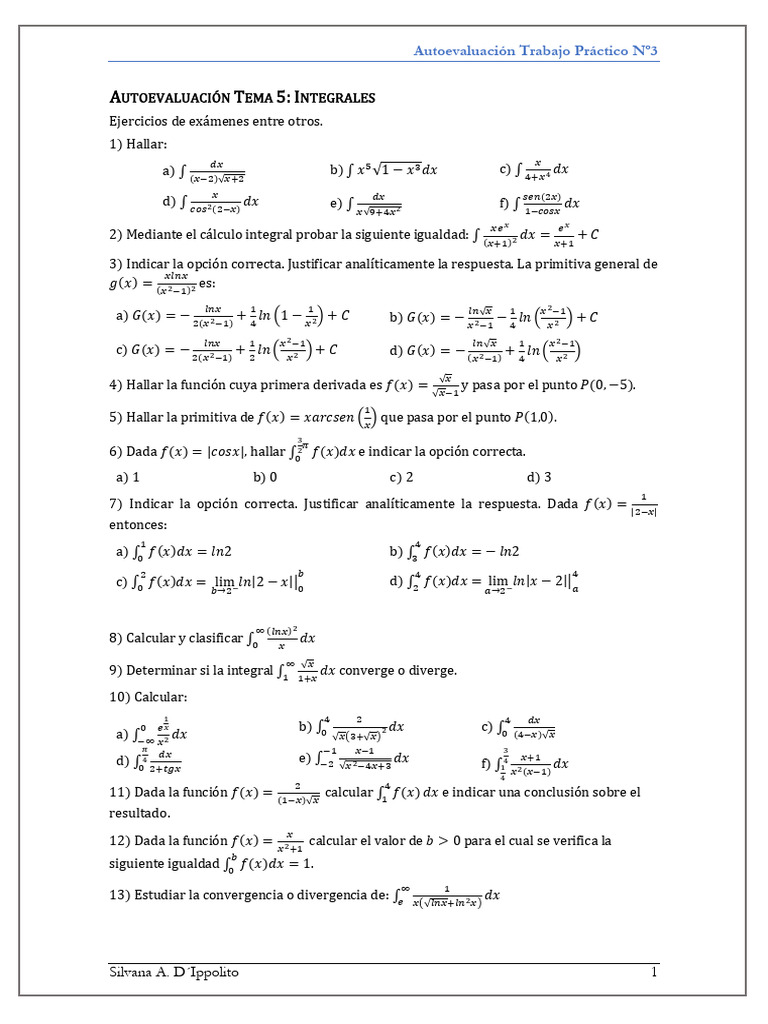 Ejercicios de Integrales | PDF | Integral | Análisis complejo