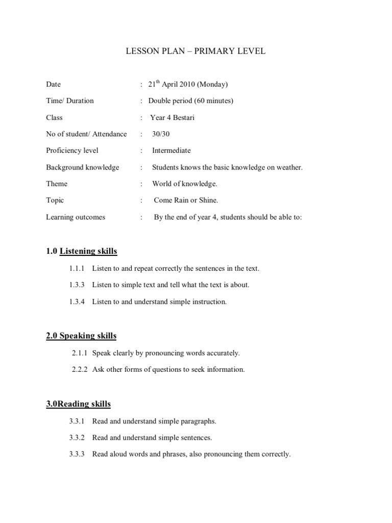 Lesson Plan Year 4 Weather | PDF | Weather | Worksheet