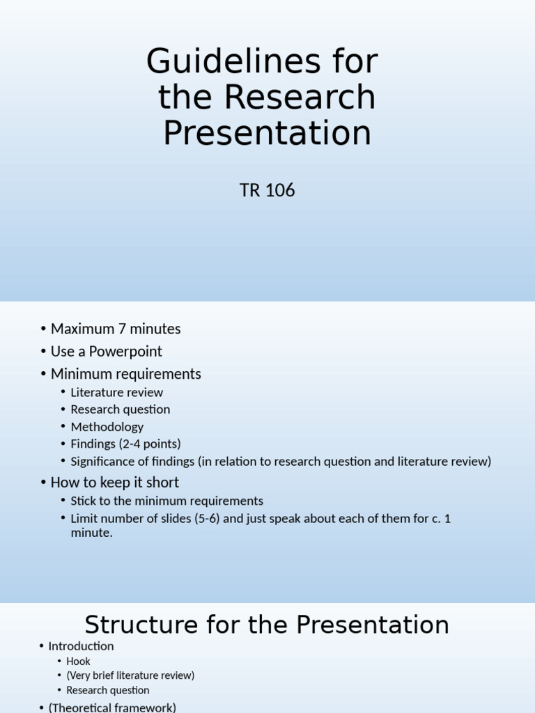 Guidelines For The Research Presentation | PDF