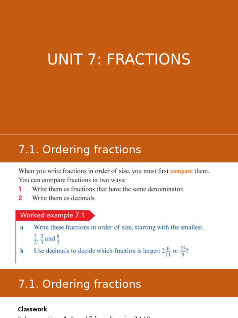 UNIT 7 Fractions Grade 7 | PDF