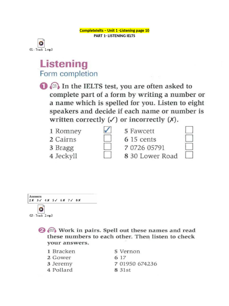 CompleteIelts Unit1 Listening SB WB | PDF