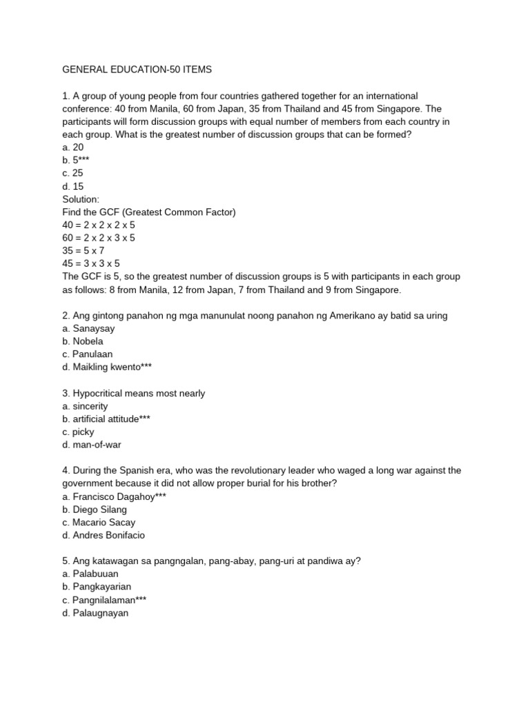Gen. Education Exam Reviewer | PDF | Philippines