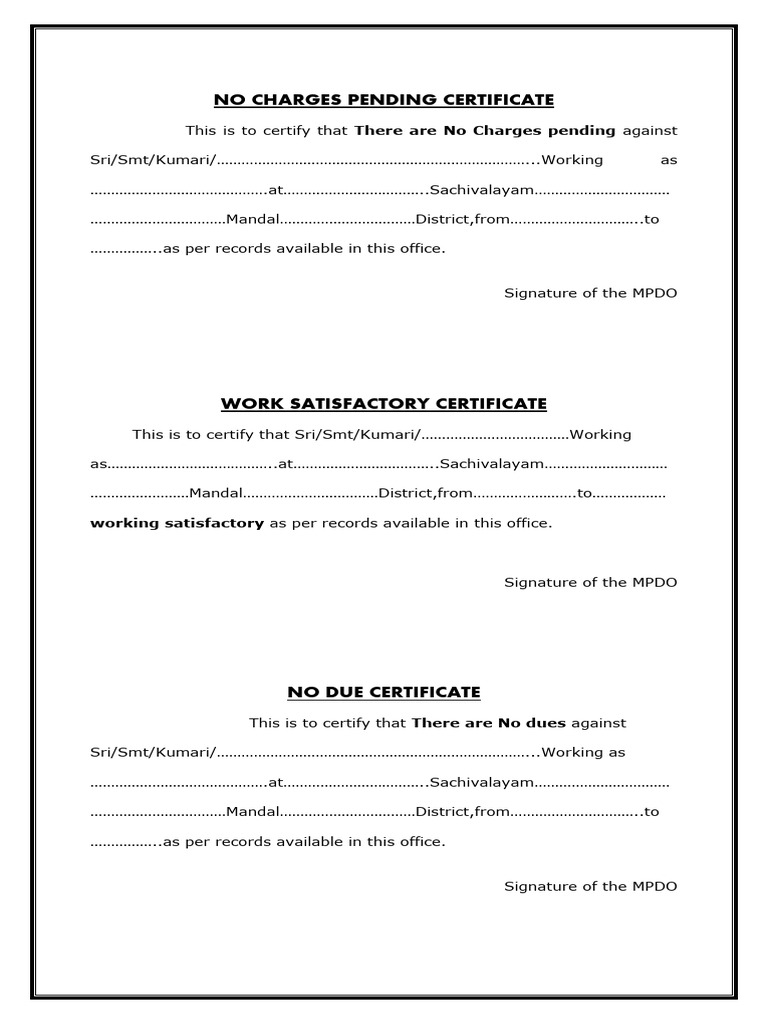 No Due, No Charges Pending Certificate-1 | PDF