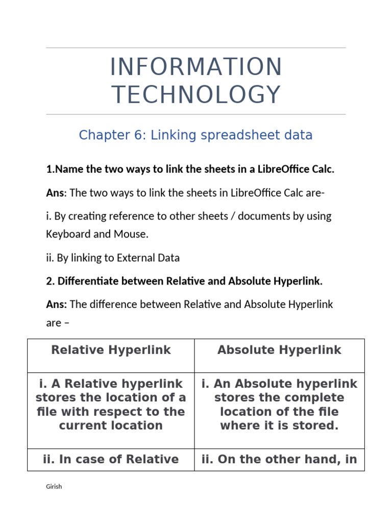 Chapter 6 Linking Spreadsheet Data | PDF | Hyperlink | Spreadsheet