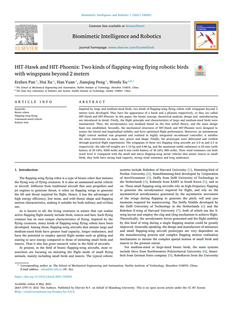 HIT Hawk and HIT Phoenix Two Kinds of Flapping Wing 2021 Biomimetic ...