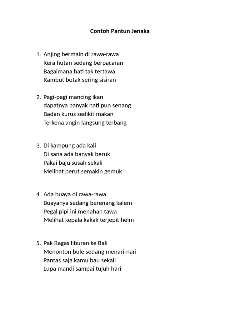 10 Contoh Pantun Jenaka Lucu | PDF