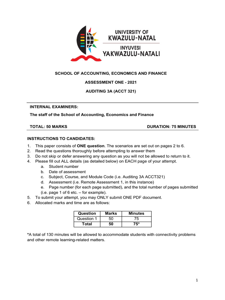 Auditing 3A Assessment One (Question and Required) Part A 1 and 2 | PDF ...