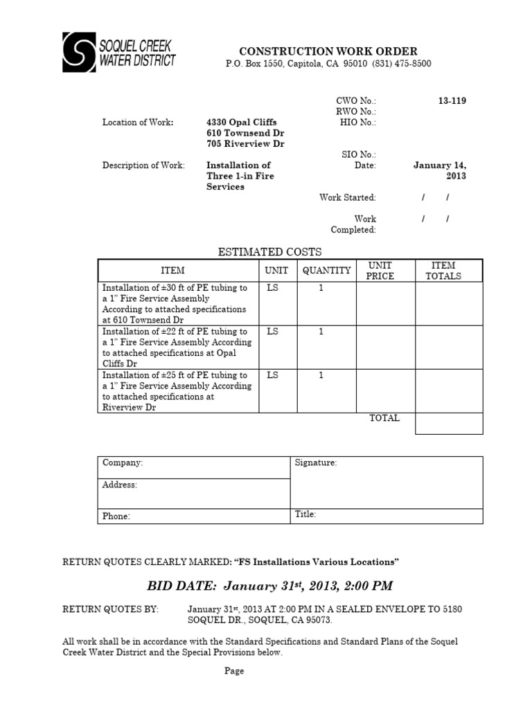 Construction Work Order Example | PDF | Liability Insurance | Insurance
