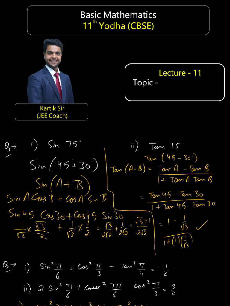 11th Yodha - Lec - 11 Basic Mathematics (Kartik Sir) | PDF
