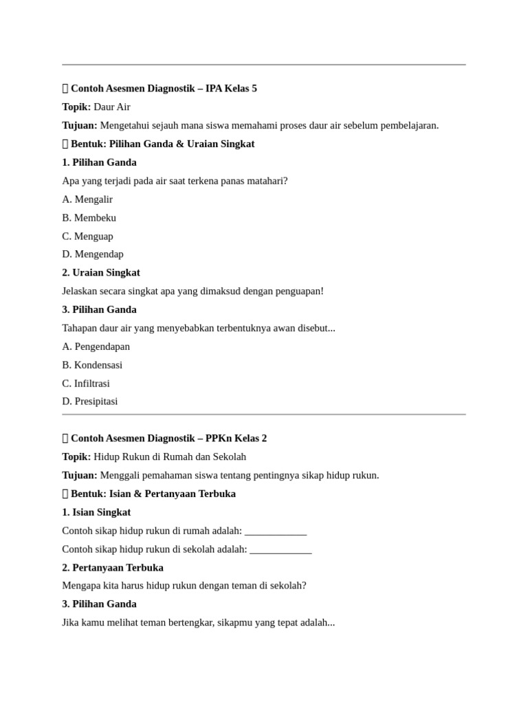 ? Contoh Asesmen Diagnostik | PDF