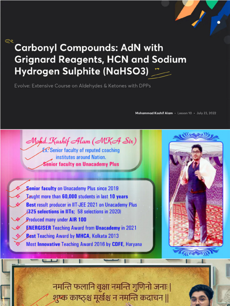 Carbonyl Compounds AdN With Grignard Reagents HCN and Sodium Hydrogen Sulphite NaHSO3 With Anno ...