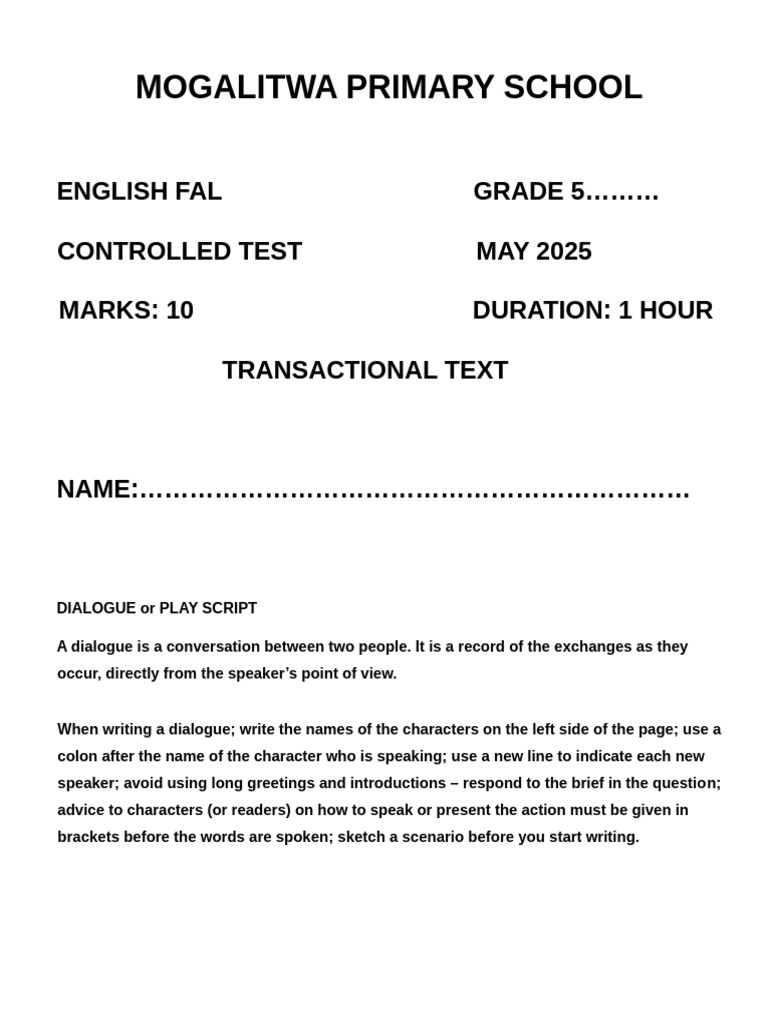 Fal GR 5 Transactional Term 2 | PDF | Writing | Human Communication