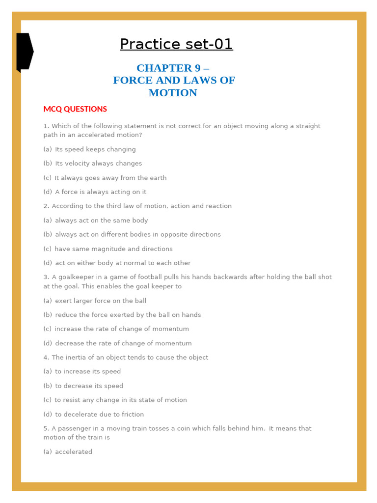 Force and Laws of Maotion (P SET) | PDF | Force | Newton's Laws Of Motion