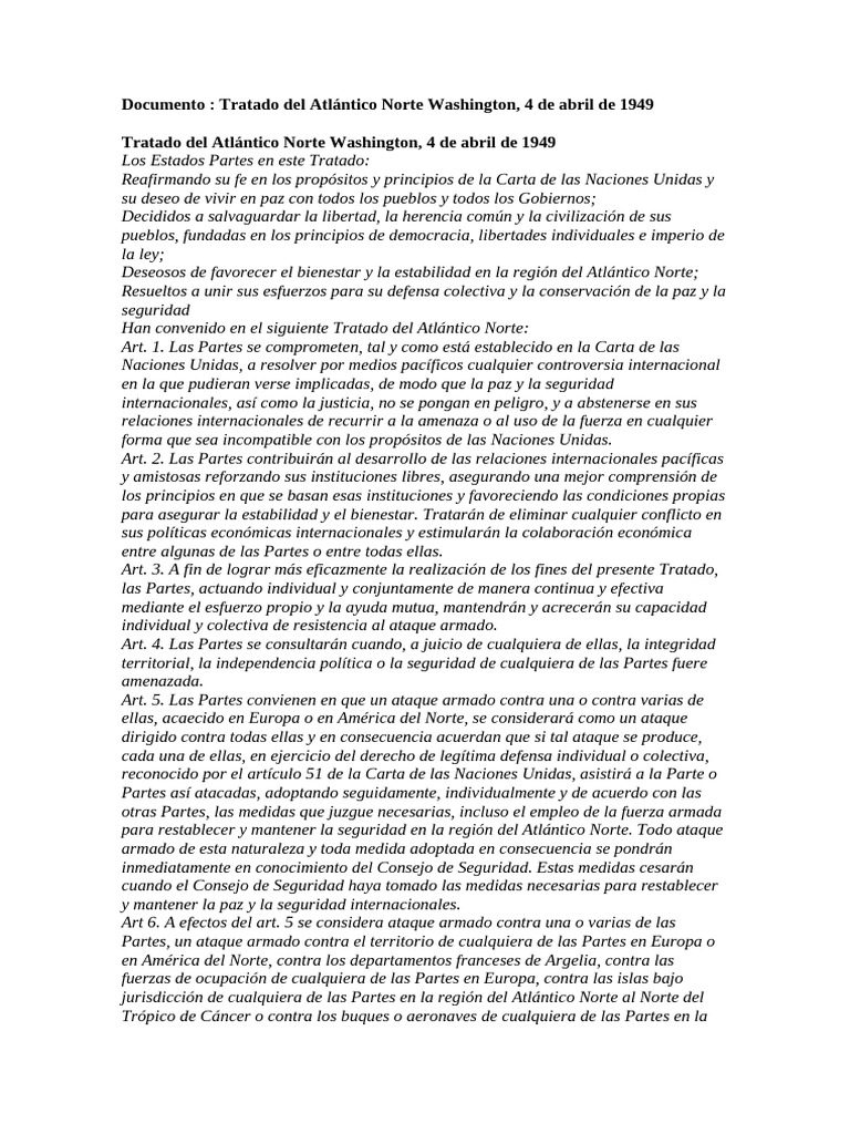 Tratado del Atlántico Norte 1949 | PDF | Naciones Unidas | Relaciones ...