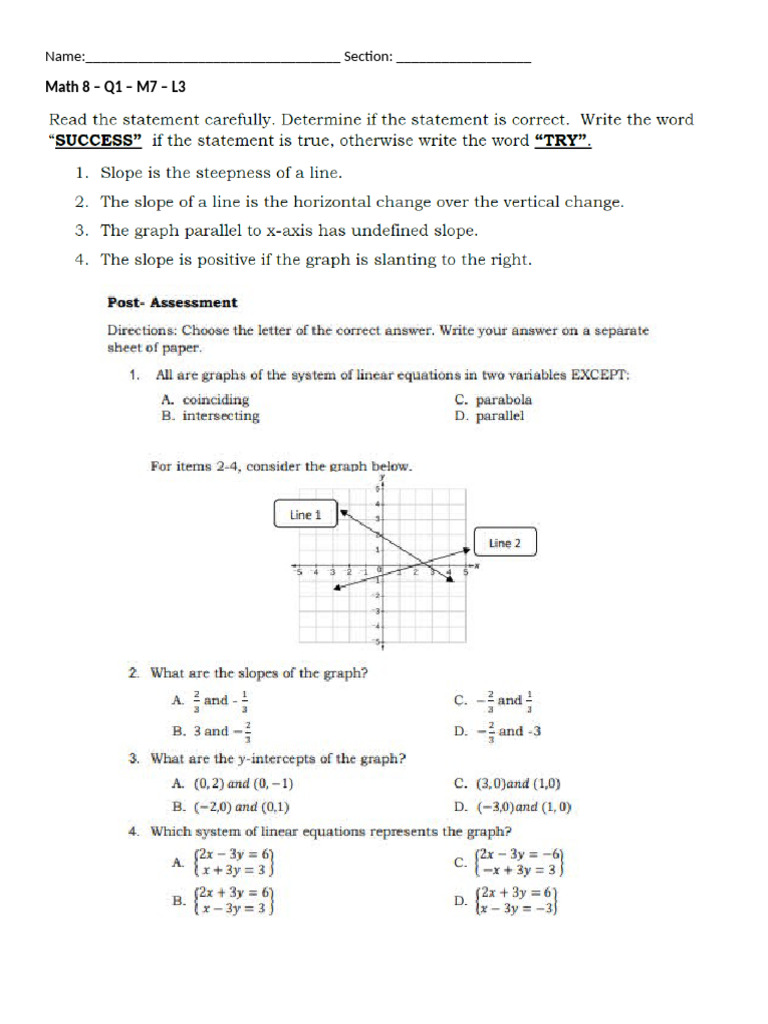 Math 8 - Q1 - M7 - L3: Name: - Section | PDF