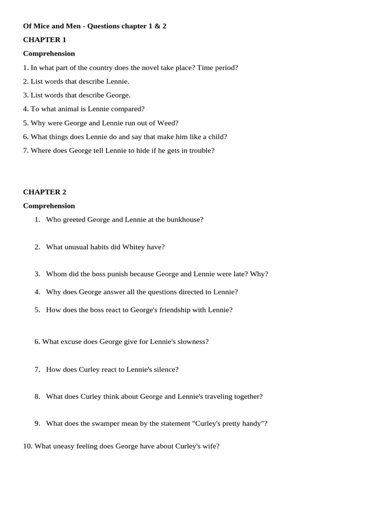Of Mice and Men: Chapters 1 & 2 Questions | PDF