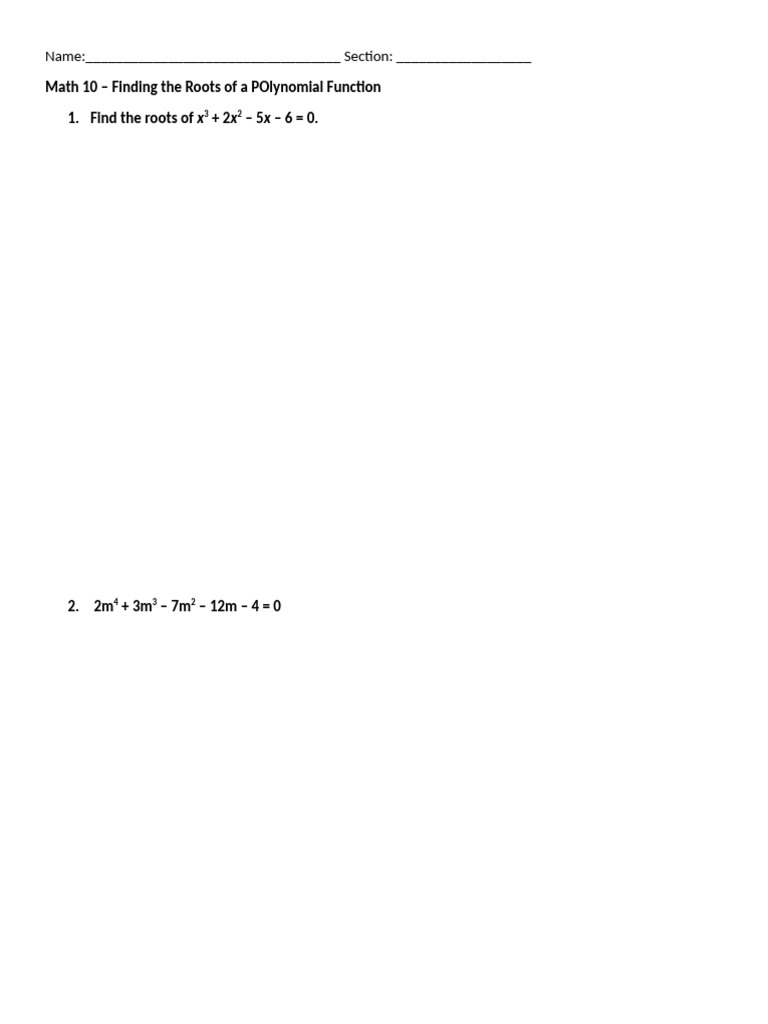 Math 10 - Finding The Roots of A POlynomial Function | PDF