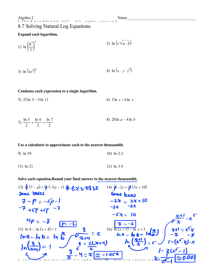 Logarithm Expansion and Condensation Worksheet | PDF | Discrete ...