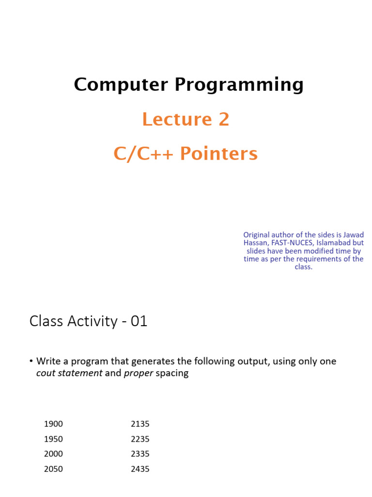 Lecture 2 - Pointers in C++ | PDF | Pointer (Computer Programming) | Computer Engineering