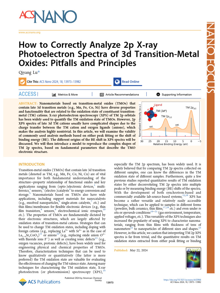 Lu 2024 How To Correctly Analyze 2p X Ray Photoelectron Spectra of 3d ...