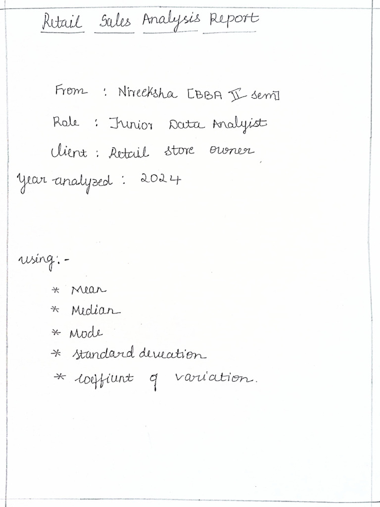 Retail Store Sales Analysis. (Nireeksha BBA 2nd Sem) | PDF