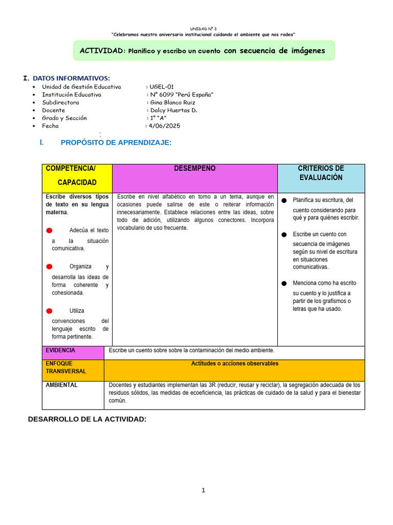 Sesión Escribimos Un Cuento Con Secuencia de Imágenes. | PDF | Escritura | Aprendizaje