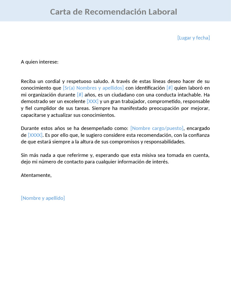 Carta De Recomendacion Laboral Pdf