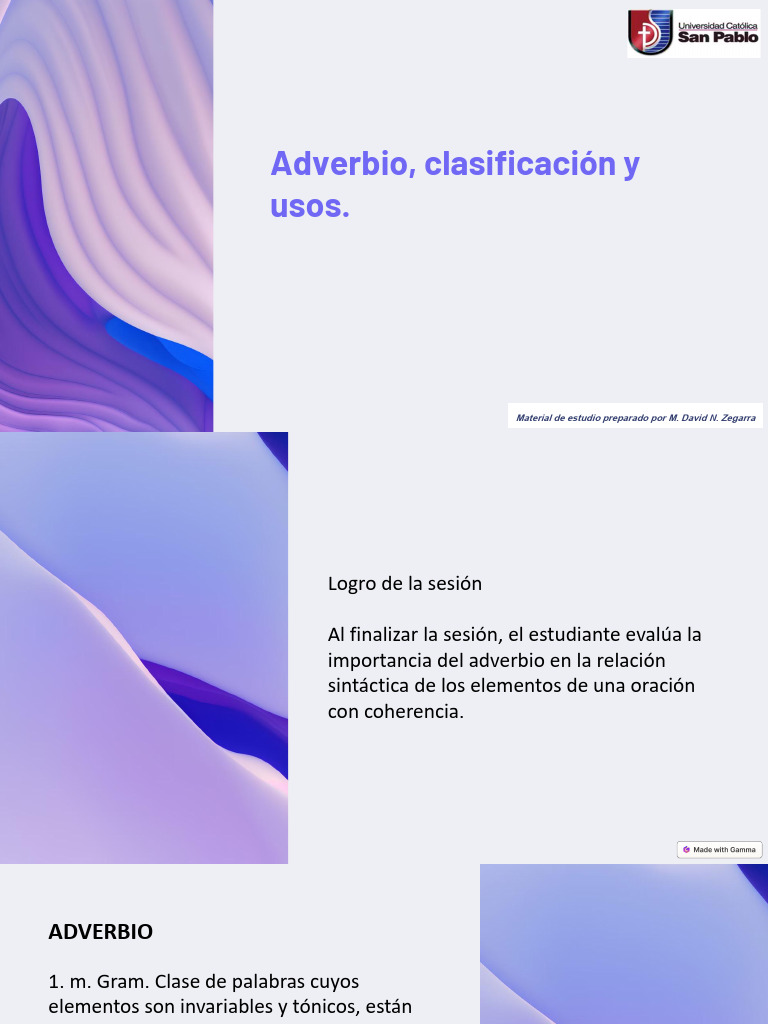 SEMANA 11 Adverbio, Clasificación y Usos. | PDF | Adverbio | Adjetivo