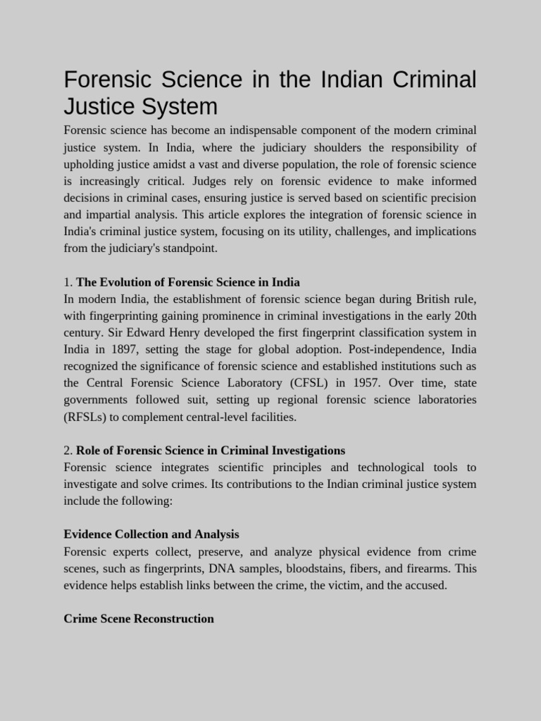 Forensic Science in The Indian Criminal Justice System | PDF | Forensic ...