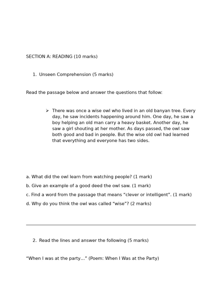 Class 3 English Question Paper | PDF