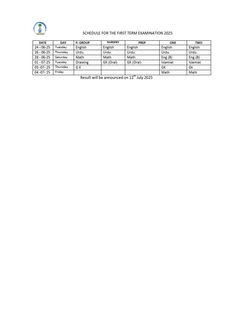 First Term Date Sheet (P.G - Two) | PDF