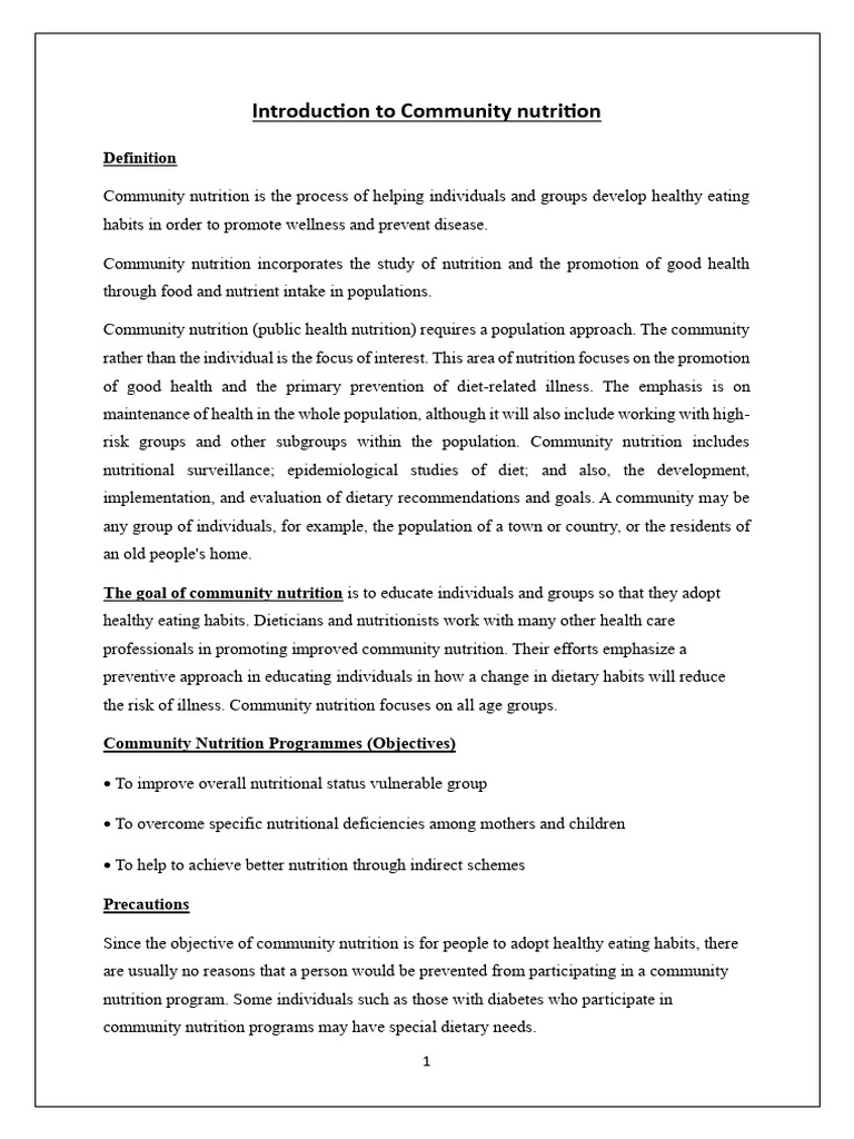 Community Nutrition Overview and Goals | PDF | Nutrition | Diet & Nutrition