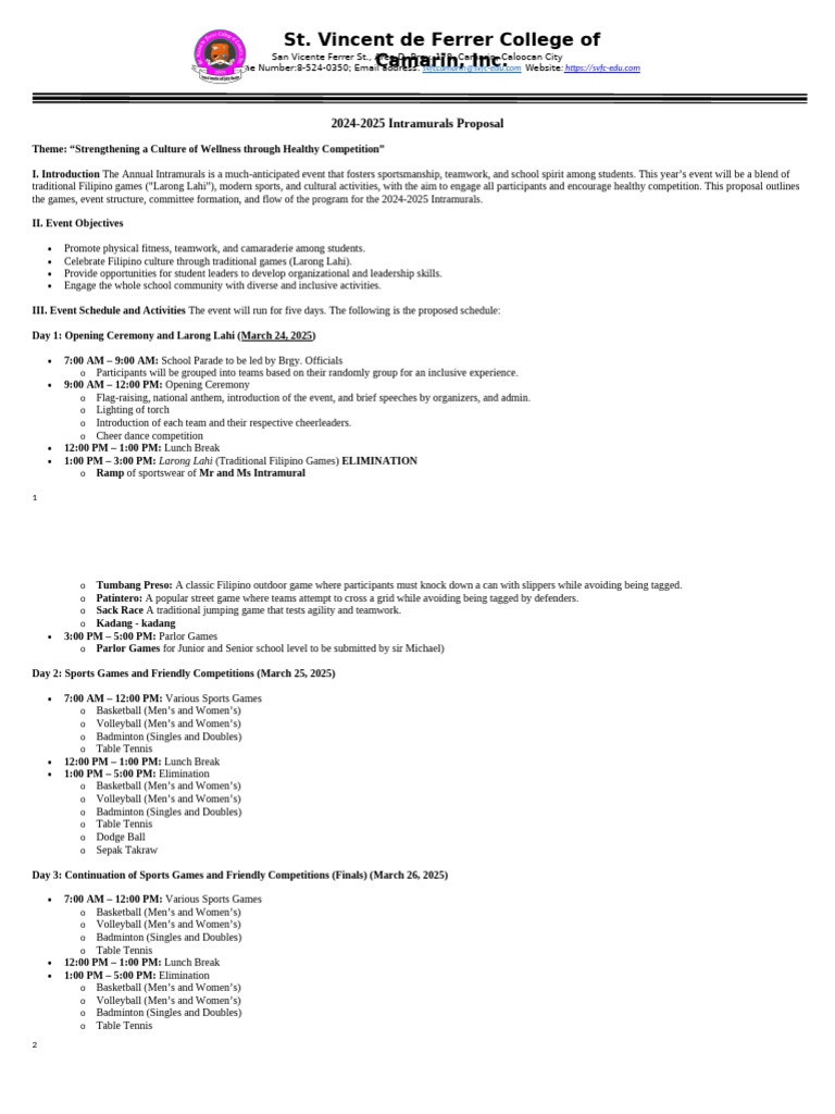 2024 Intramurals Proposal Overview | PDF | Sports