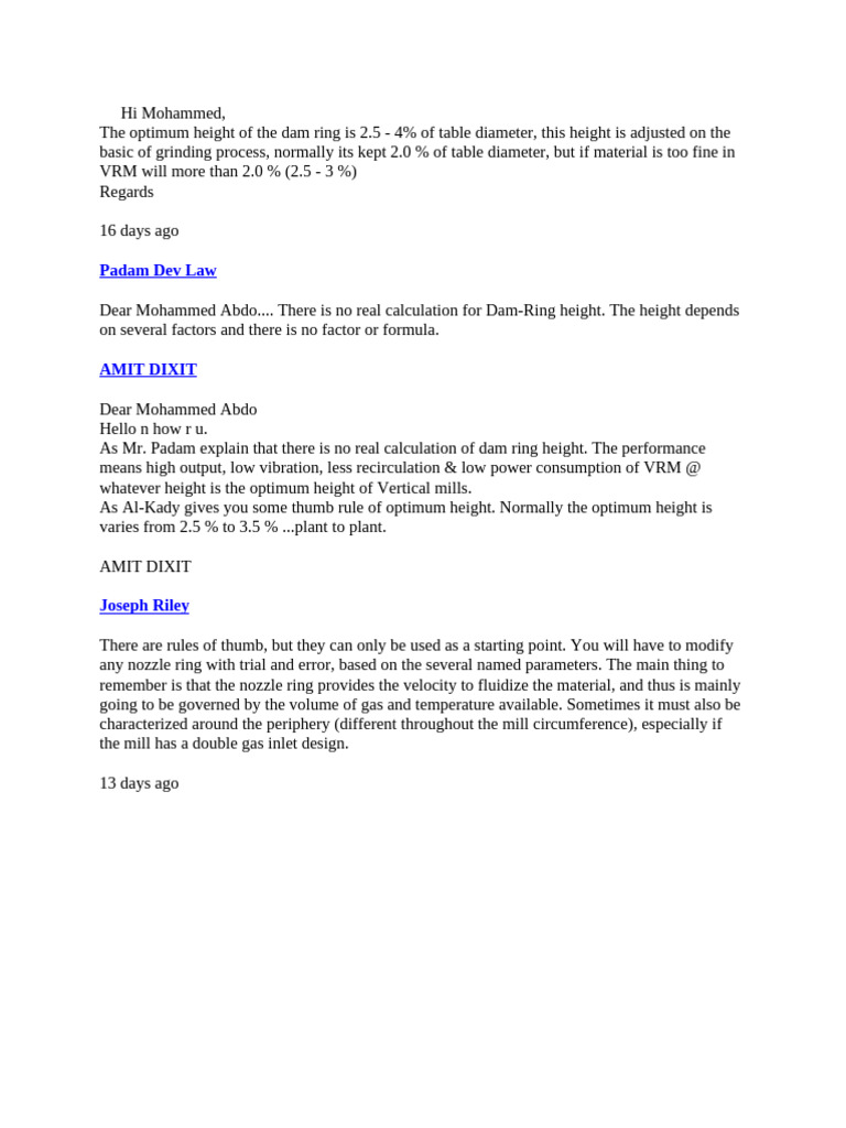 Optimal Dam Ring Height in VRM | PDF