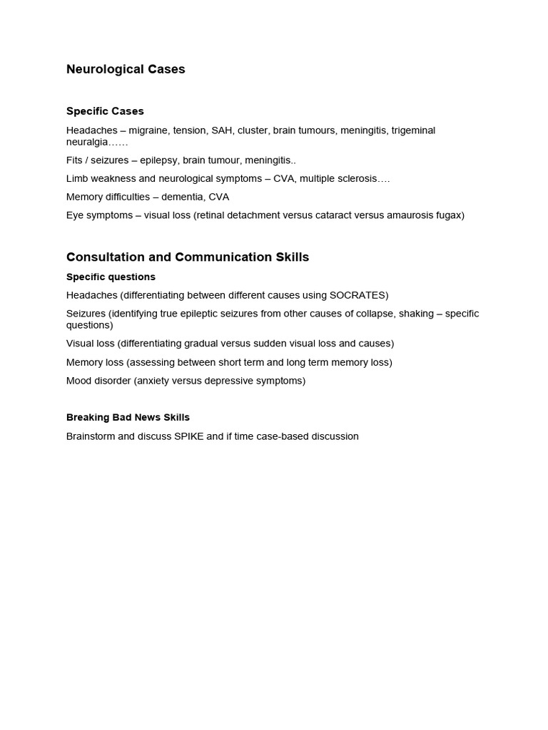 Neurological Case Studies and Skills | PDF | Headache | Migraine