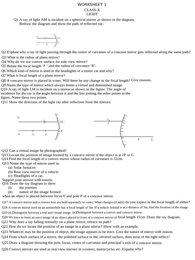 CBSE Class 10 Physics Worksheet 1 Reflection Refraction of Light | PDF ...