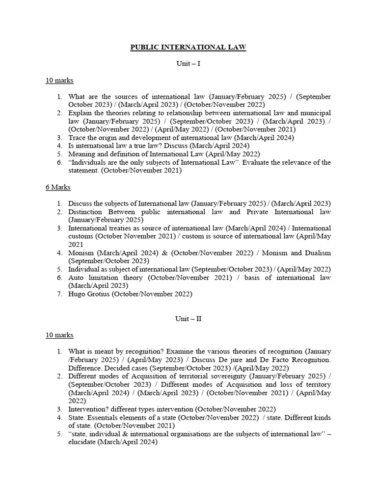 Unit Wise Question 3rd Semester Pdf Banks International Law