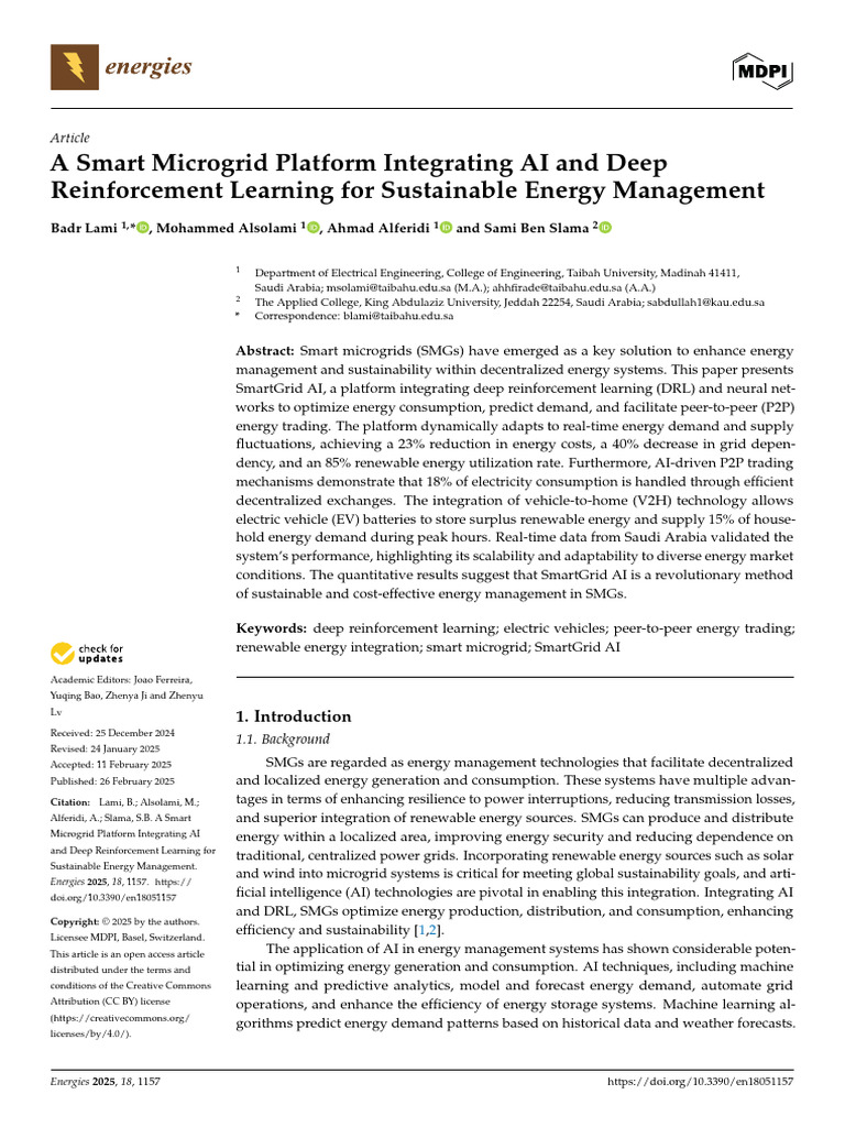 A Smart Microgrid Platform Integrating AI and Deep Reinforcement Learning | PDF | Artificial ...