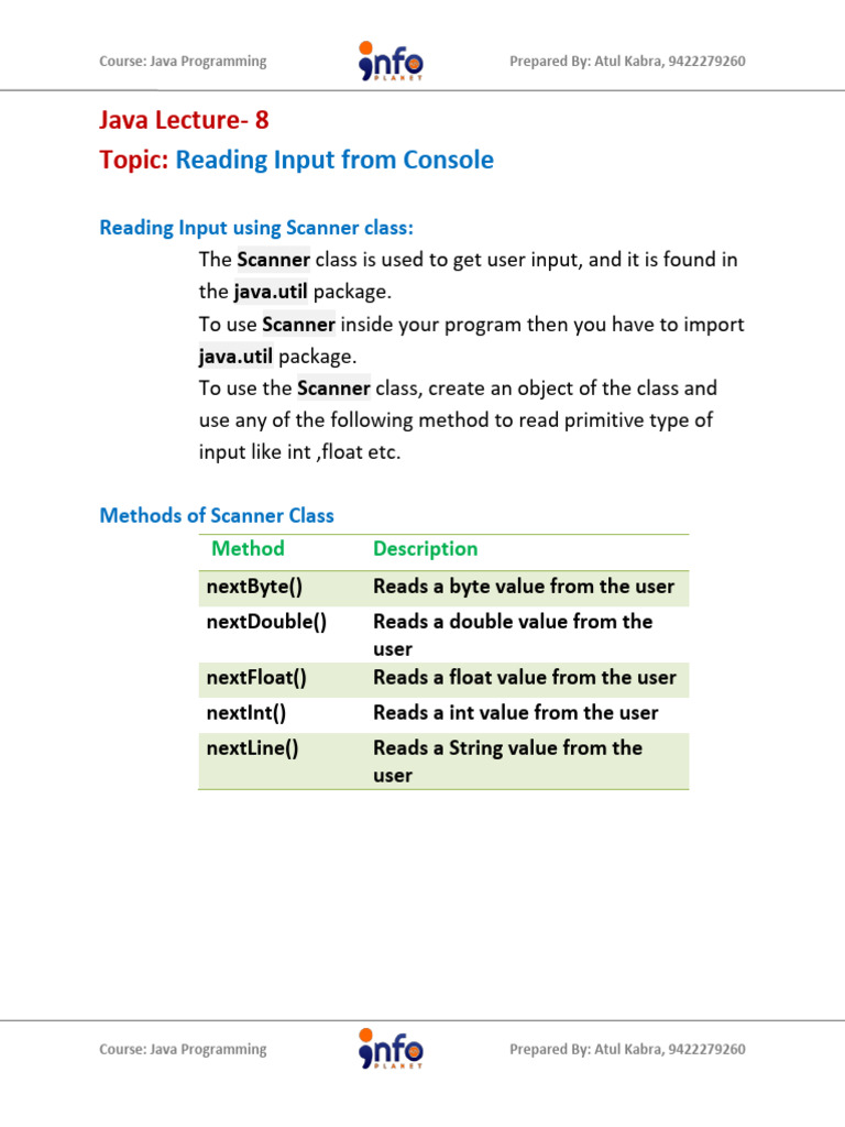 Java Lec-8 Reading Console Input - Fceb432 | PDF | String (Computer Science) | Integer (Computer ...