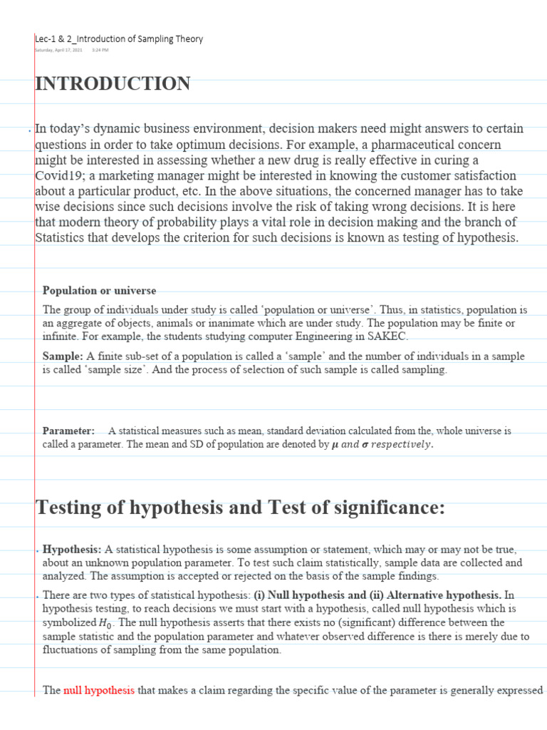 Lec-1 - Introduction of Sampling Theory | PDF