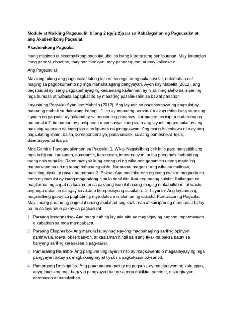 Filipino Sa Piling Larang-Module 2 at Maikling Pagsusulitbilang 2 | PDF