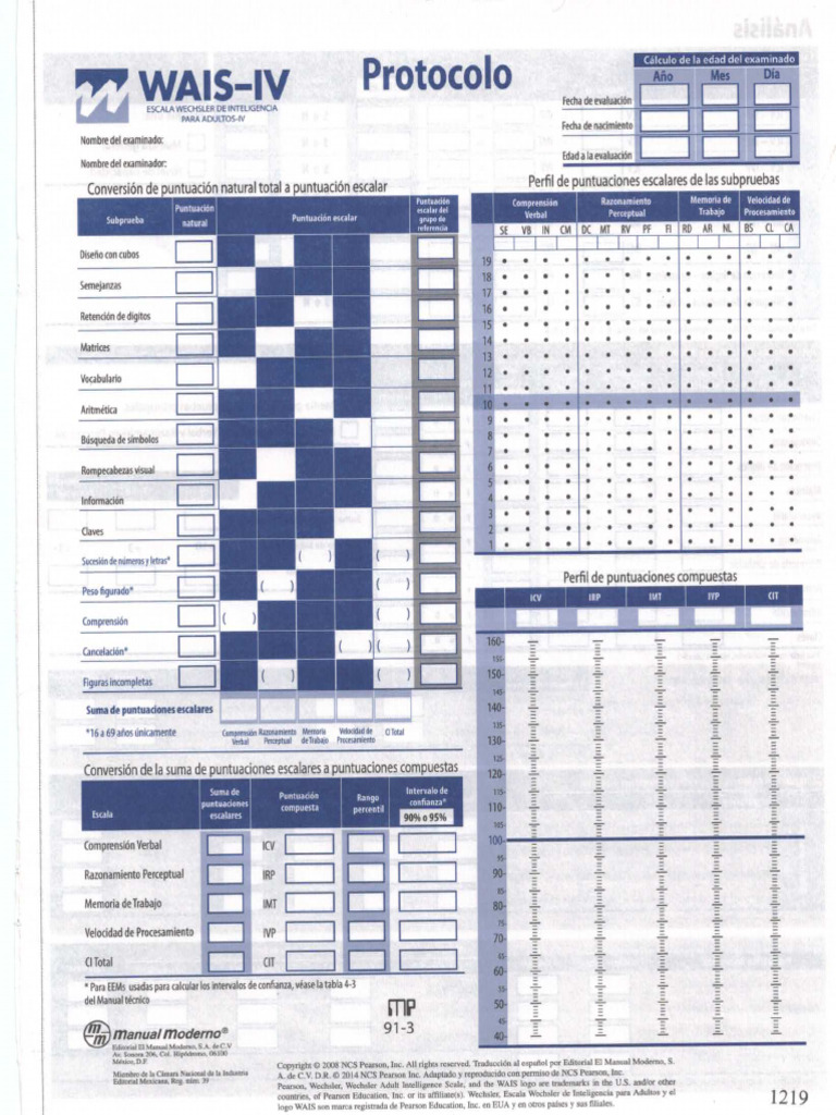 WAIS-IV Protocolo | PDF