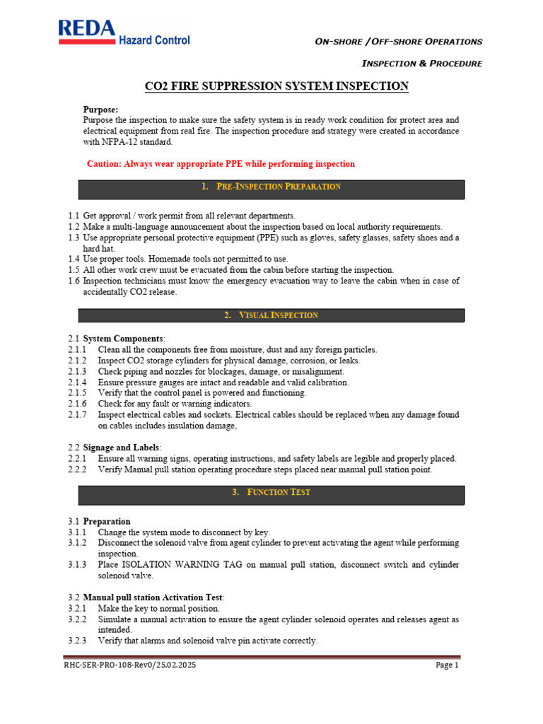 6.3.1. CO2 Fire Suppression System Inspection Procedure | PDF | Valve ...