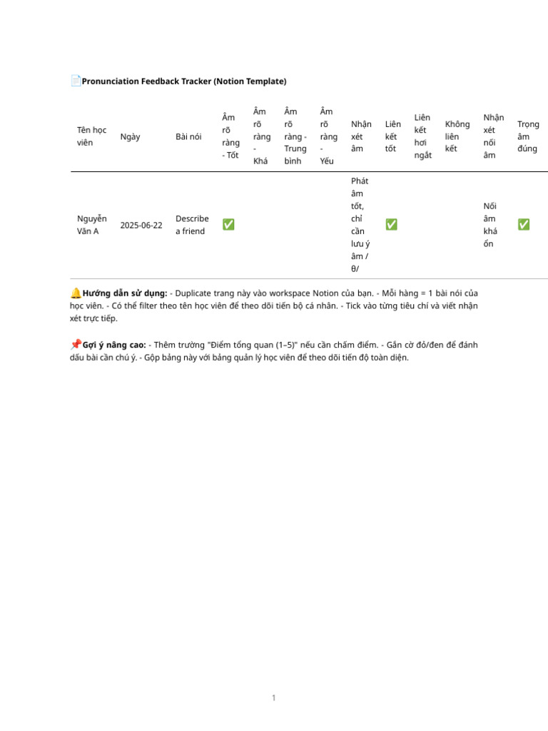 Pronunciation Feedback Template | PDF