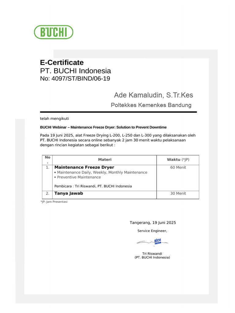 E-Certificate Webinar - Maintenance Freeze Dryer - Solution To Prevent Downtime | PDF